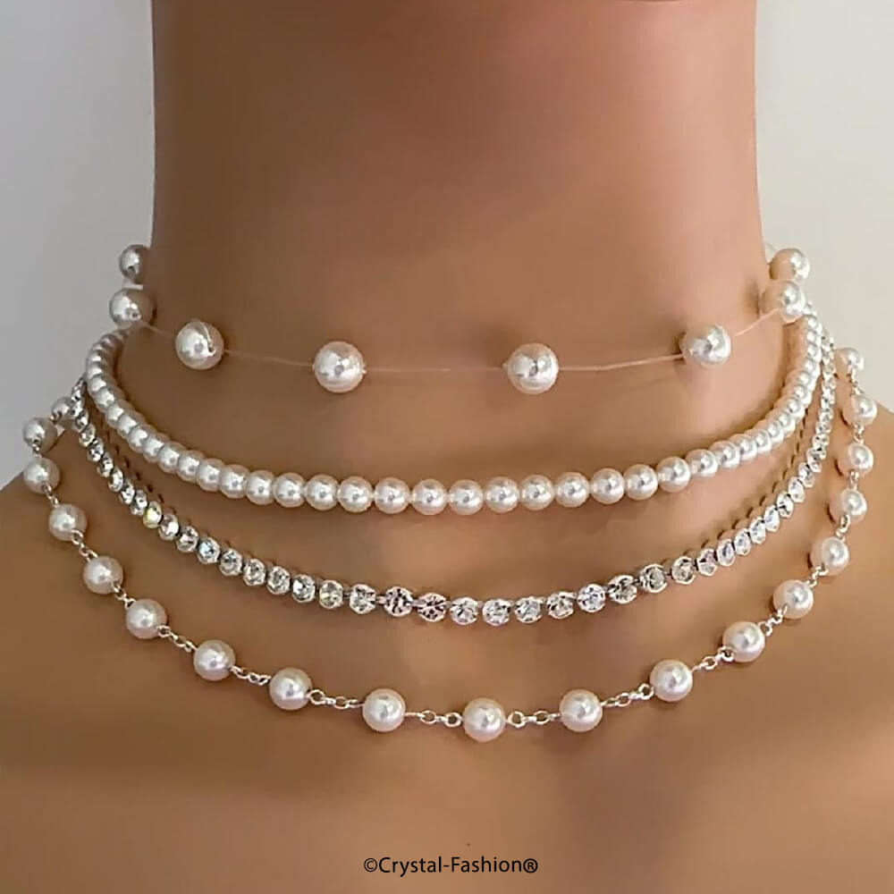 Snow Colier Tennis Swarovski Lantisor Perle fir transparent